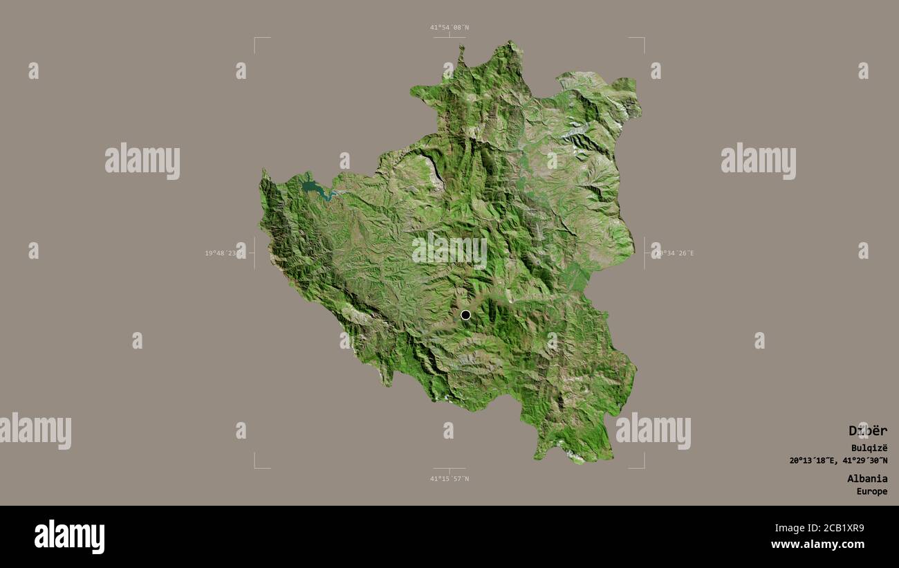 Area of Dibër, county of Albania, isolated on a solid background in a ...