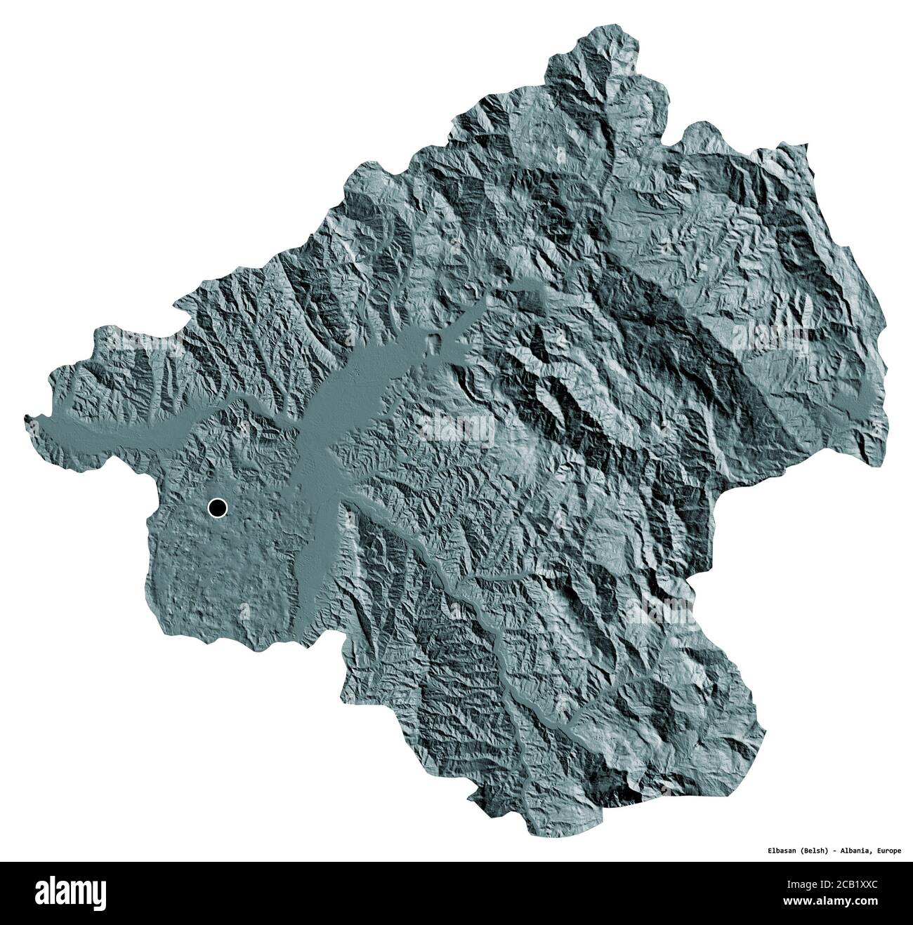 Shape of Elbasan, county of Albania, with its capital isolated on white ...