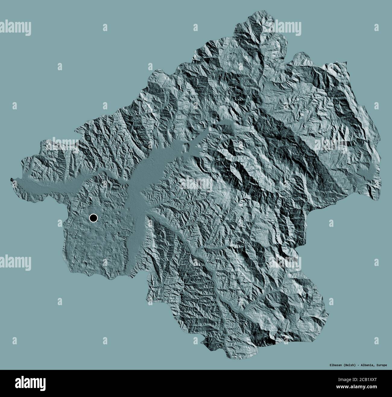 Shape of Elbasan, county of Albania, with its capital isolated on a ...