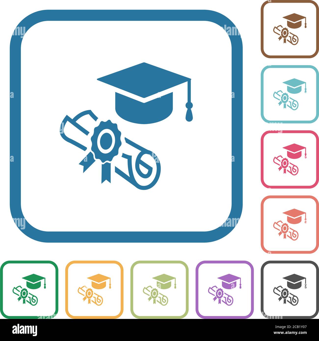 Graduation ceremony simple icons in color rounded square frames on white background Stock Vector ...