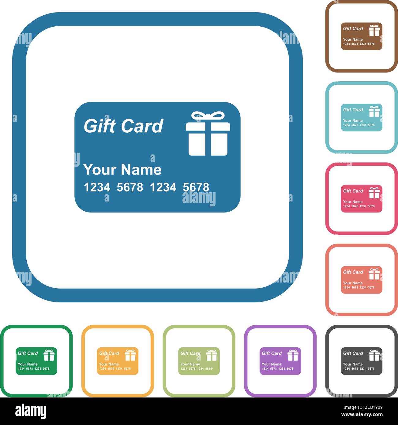 Gift card with name and numbers simple icons in color rounded square ...