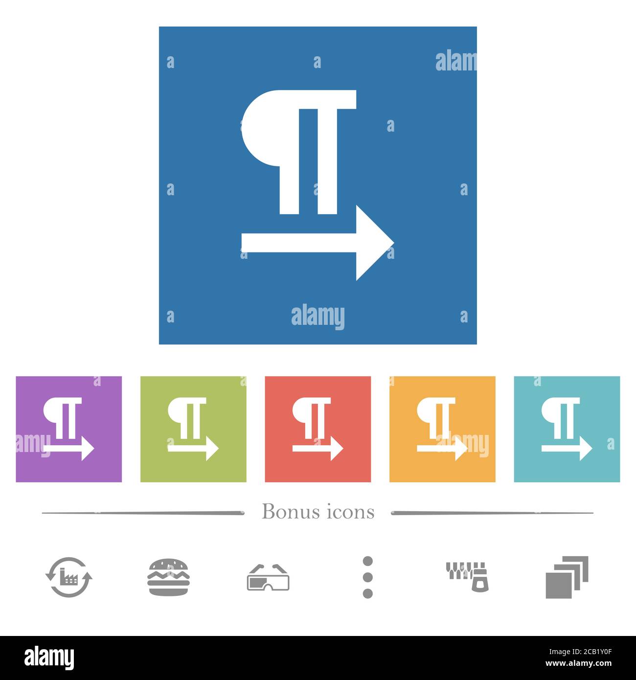 Left to right text direction flat white icons in square backgrounds. 6 ...