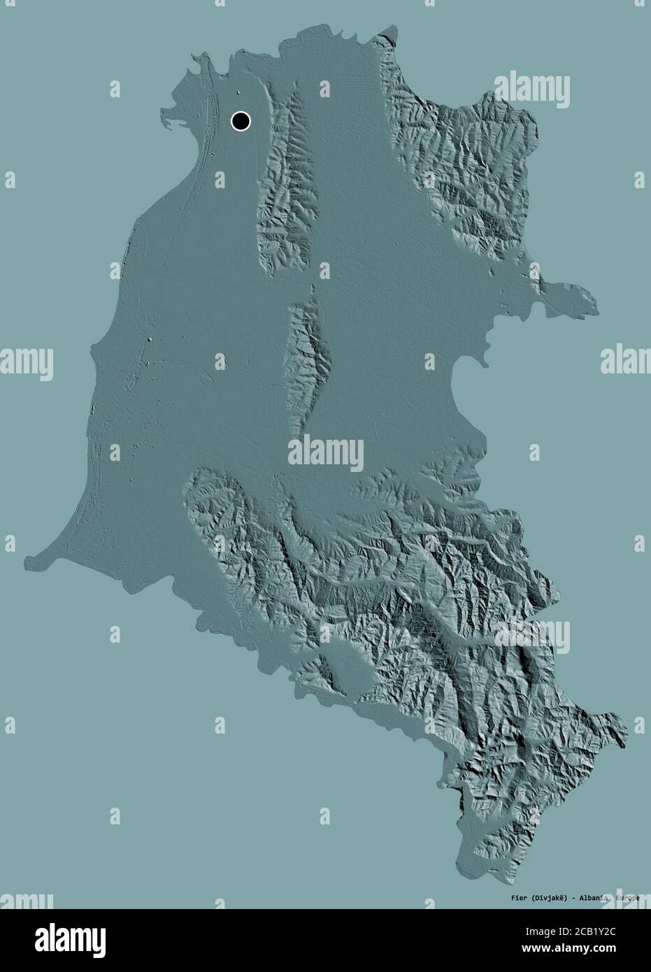 Shape of Fier, county of Albania, with its capital isolated on a solid ...