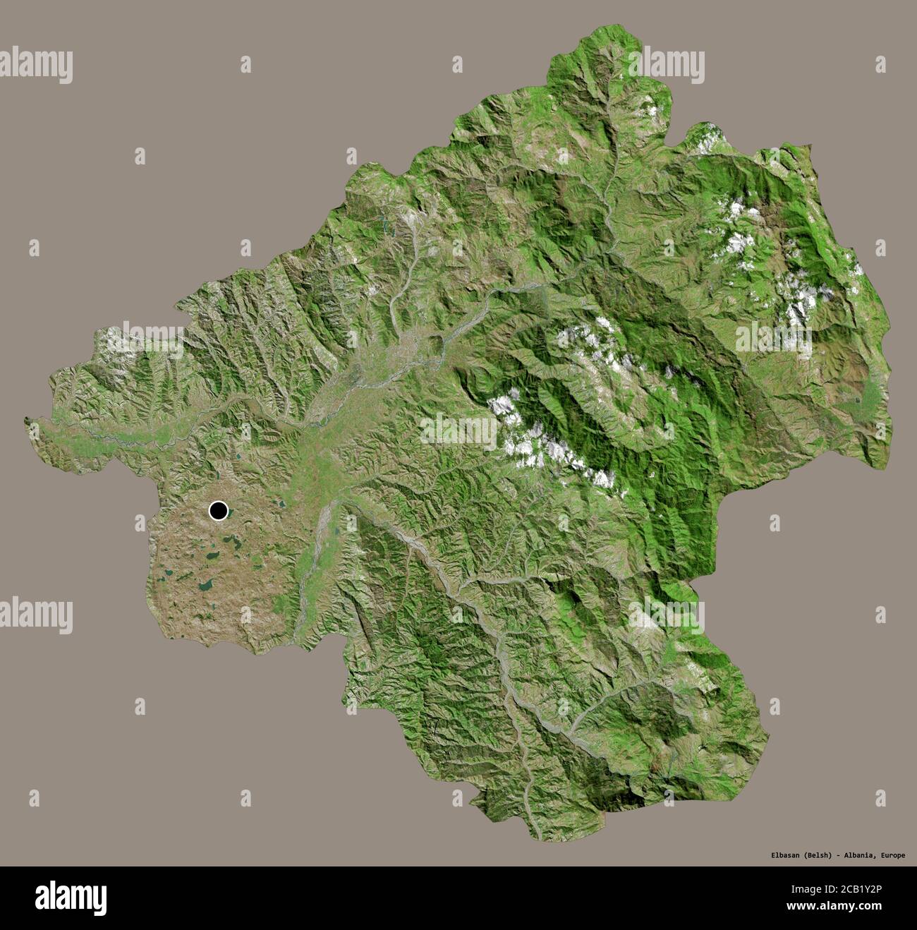 Shape of Elbasan, county of Albania, with its capital isolated on a ...