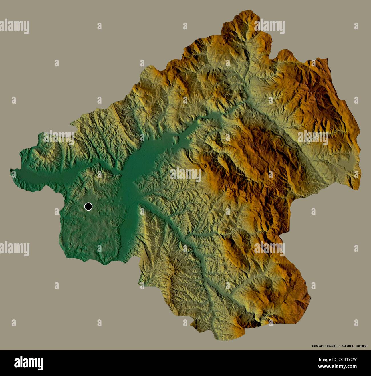 Shape of Elbasan, county of Albania, with its capital isolated on a ...