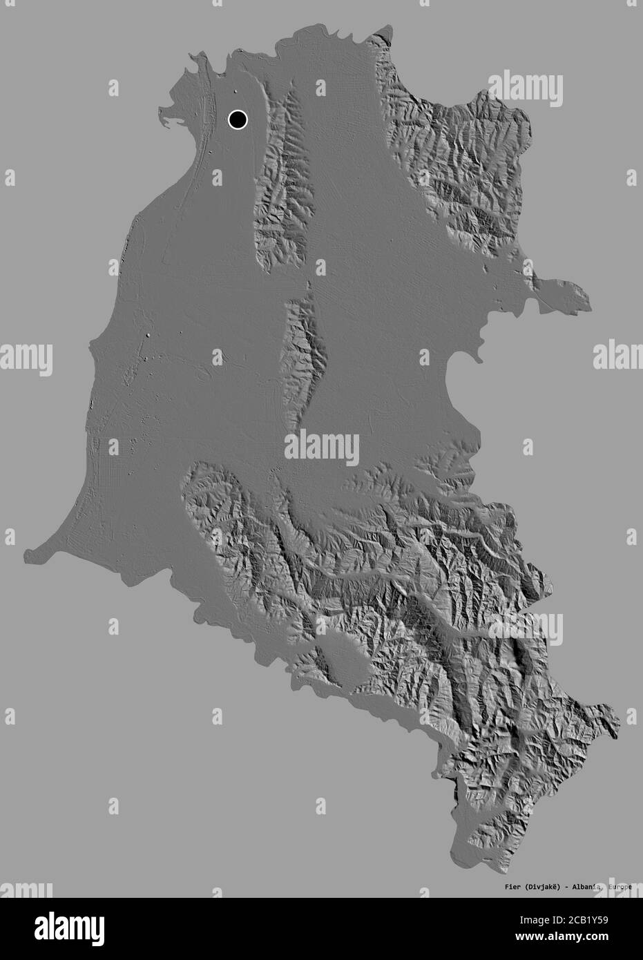 Shape of Fier, county of Albania, with its capital isolated on a solid ...