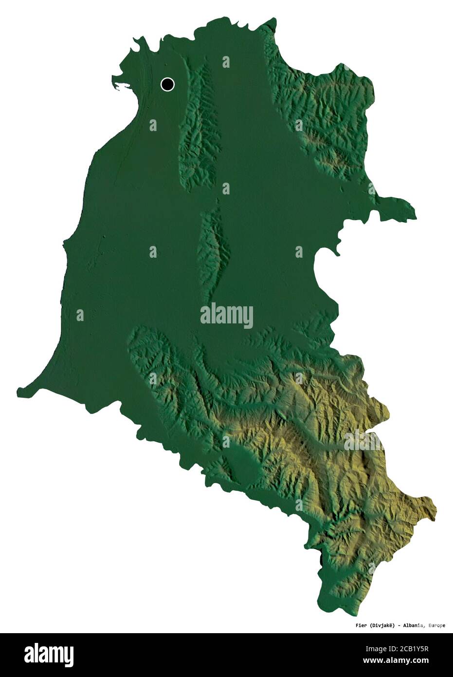 Shape of Fier, county of Albania, with its capital isolated on white ...