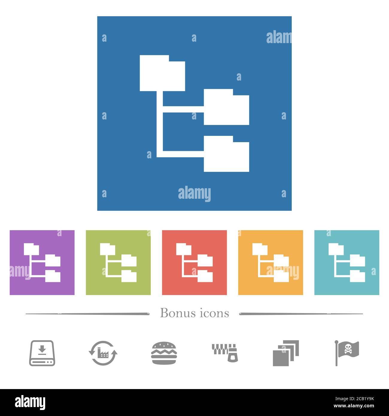 Folder structure flat white icons in square backgrounds. 6 bonus icons ...