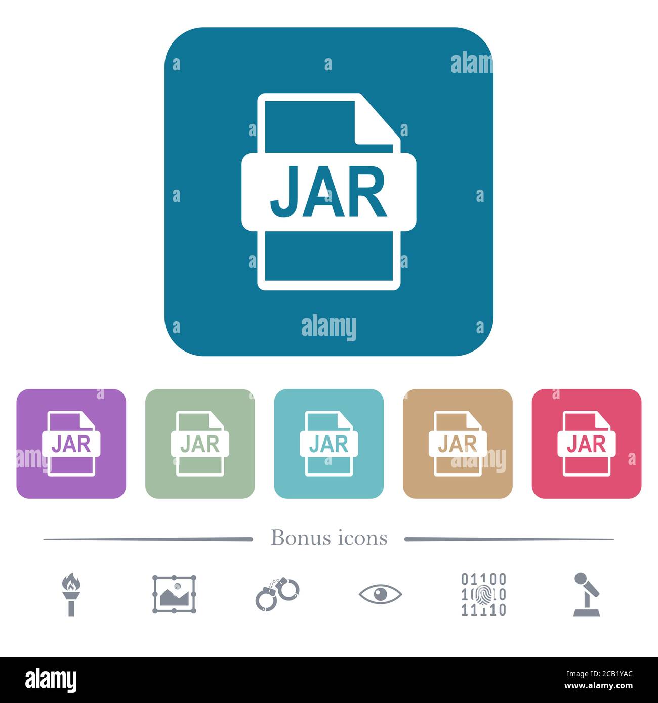 JAR file format white flat icons on color rounded square backgrounds. 6 ...