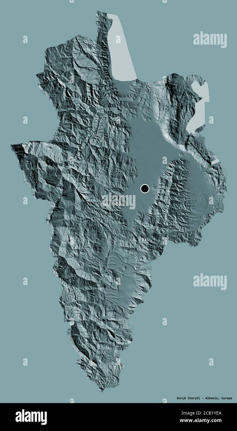Shape of Korçë, county of Albania, with its capital isolated on a solid ...