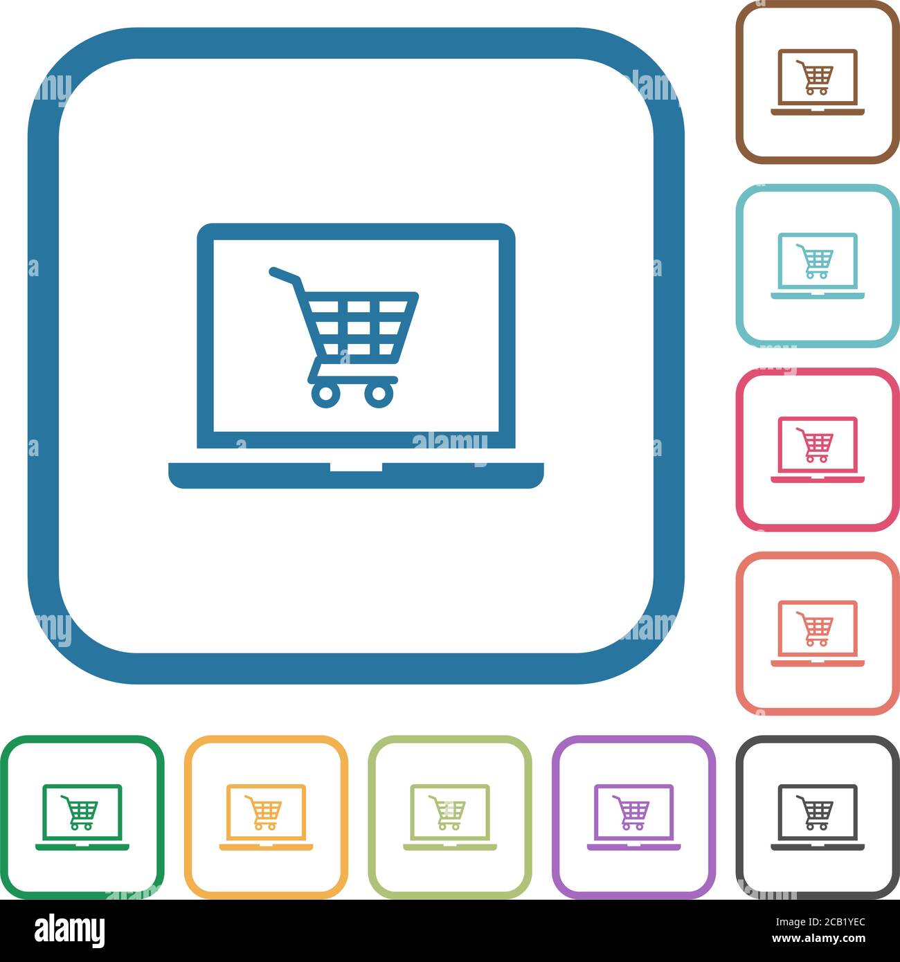 Webshop simple icons in color rounded square frames on white background ...