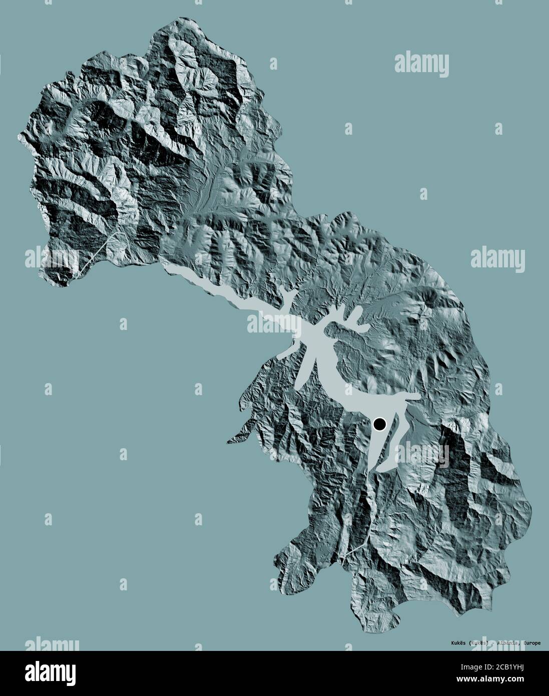 Shape of Kukës, county of Albania, with its capital isolated on a solid ...