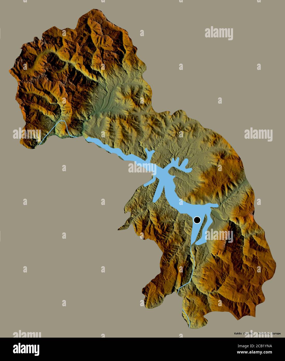 Shape of Kukës, county of Albania, with its capital isolated on a solid ...