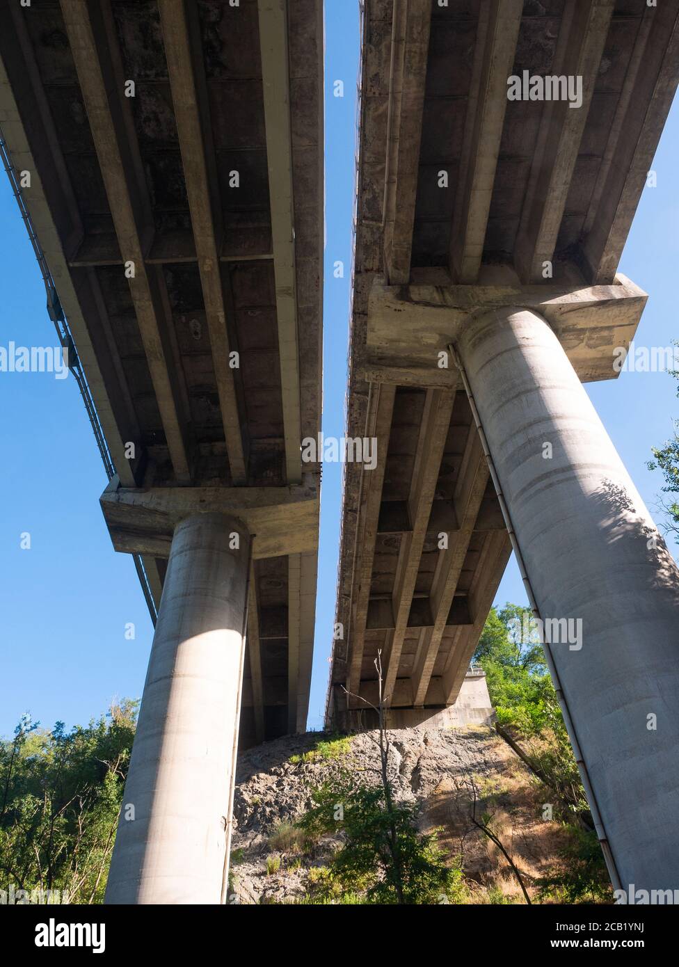 Multiple Lane Highway bridge with reinforced concrete columns viewed ...