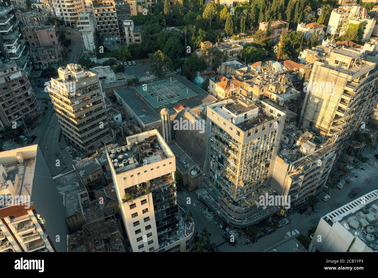 Beirut, Lebanon - August 05 2020: Aerial view of Beirut destruction as ...