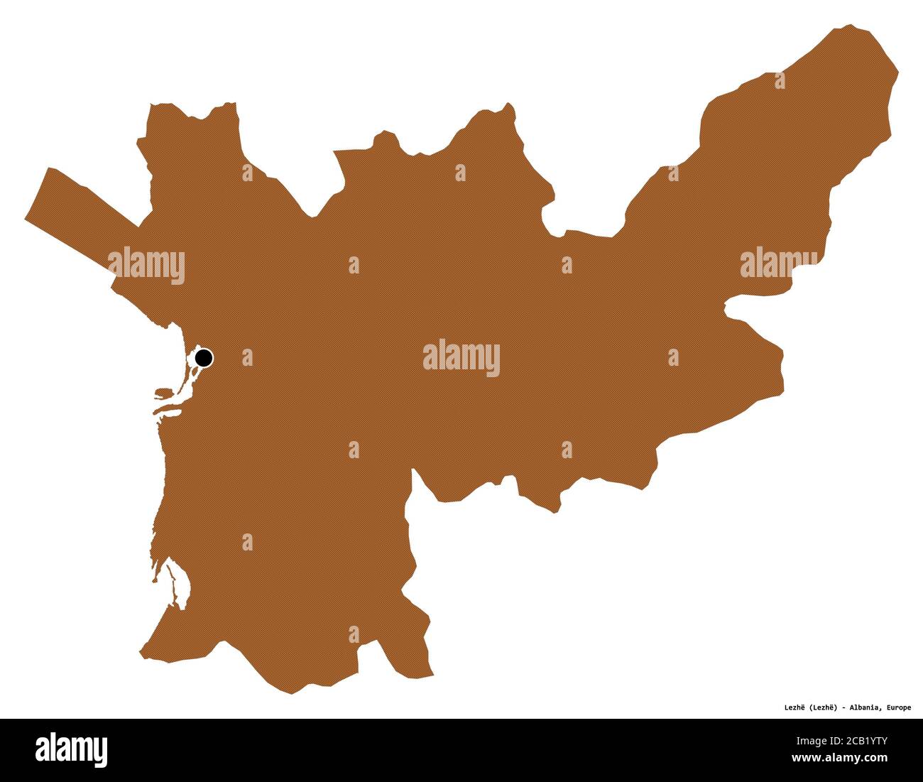 Shape of Lezhë, county of Albania, with its capital isolated on white ...