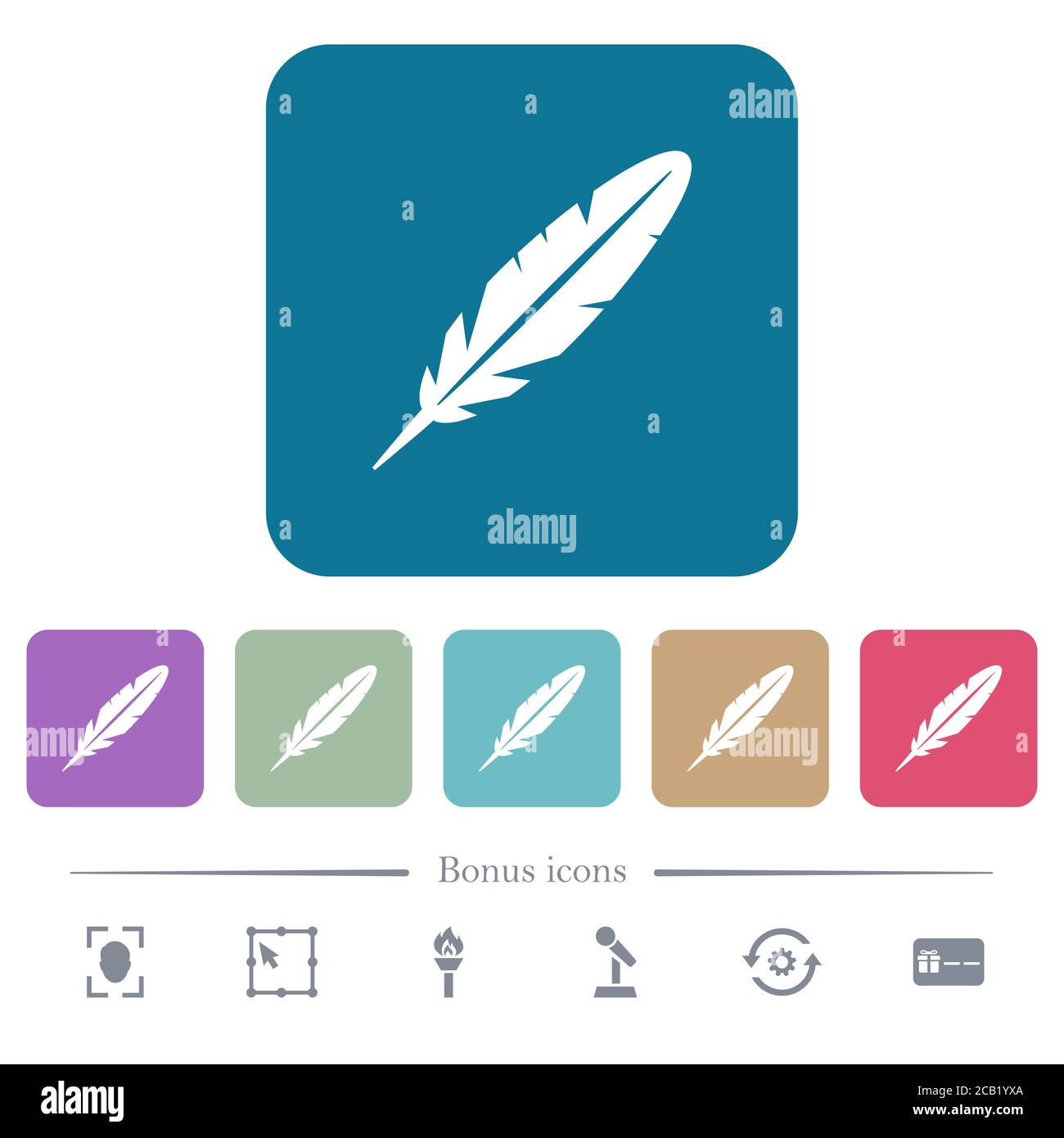 Single feather white flat icons on color rounded square backgrounds. 6 ...