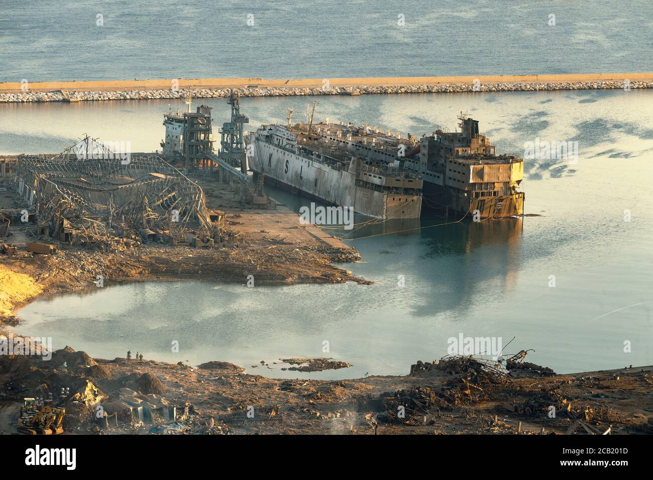 Beirut, Lebanon - August 05 2020: view of Beirut Port completely ...