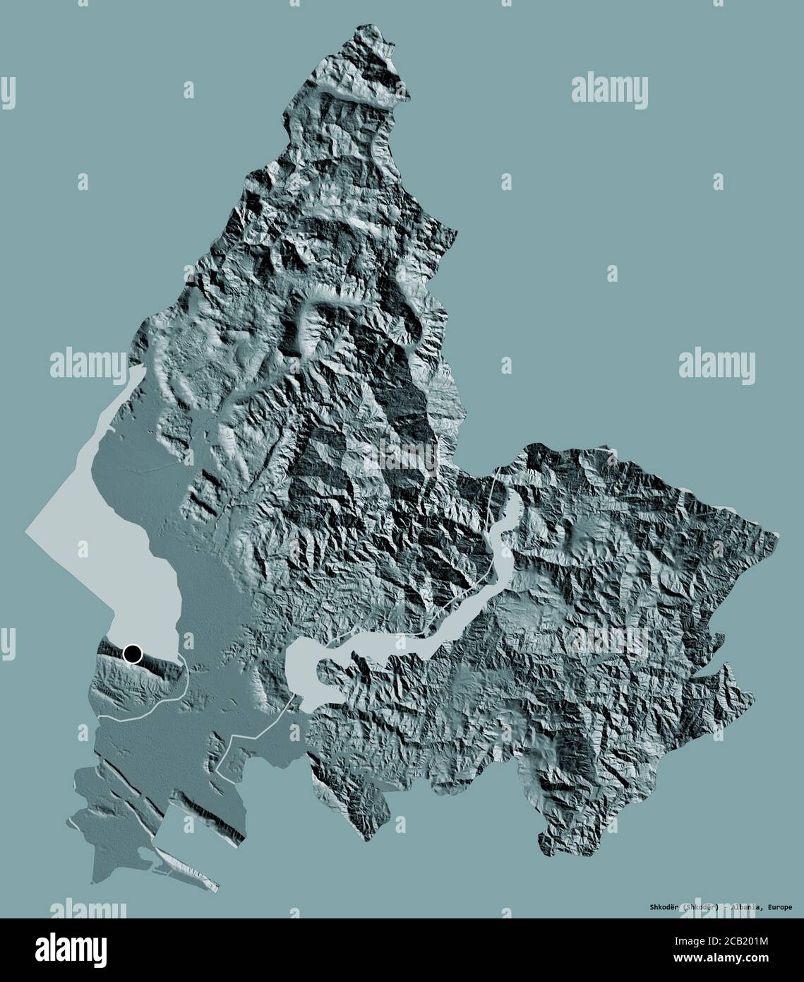 Shape of Shkodër, county of Albania, with its capital isolated on a ...