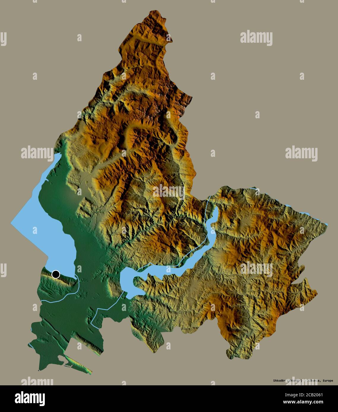 Shape of Shkodër, county of Albania, with its capital isolated on a ...