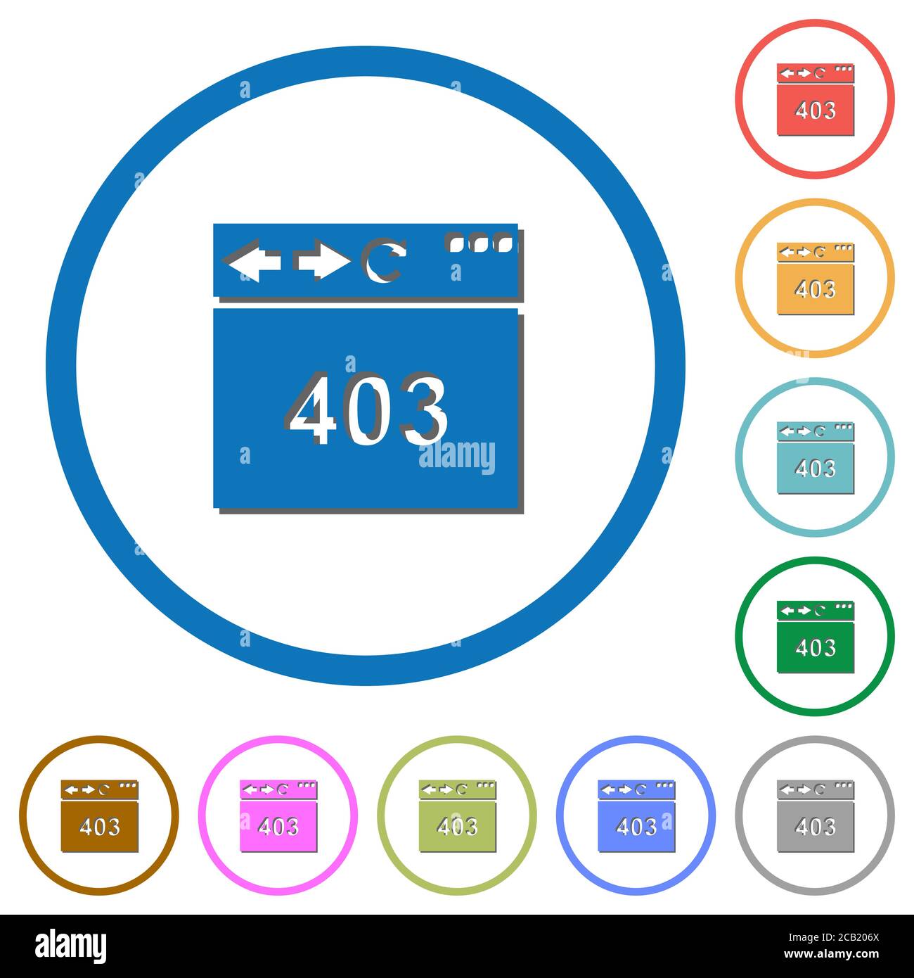Browser 403 forbidden flat color vector icons with shadows in round ...