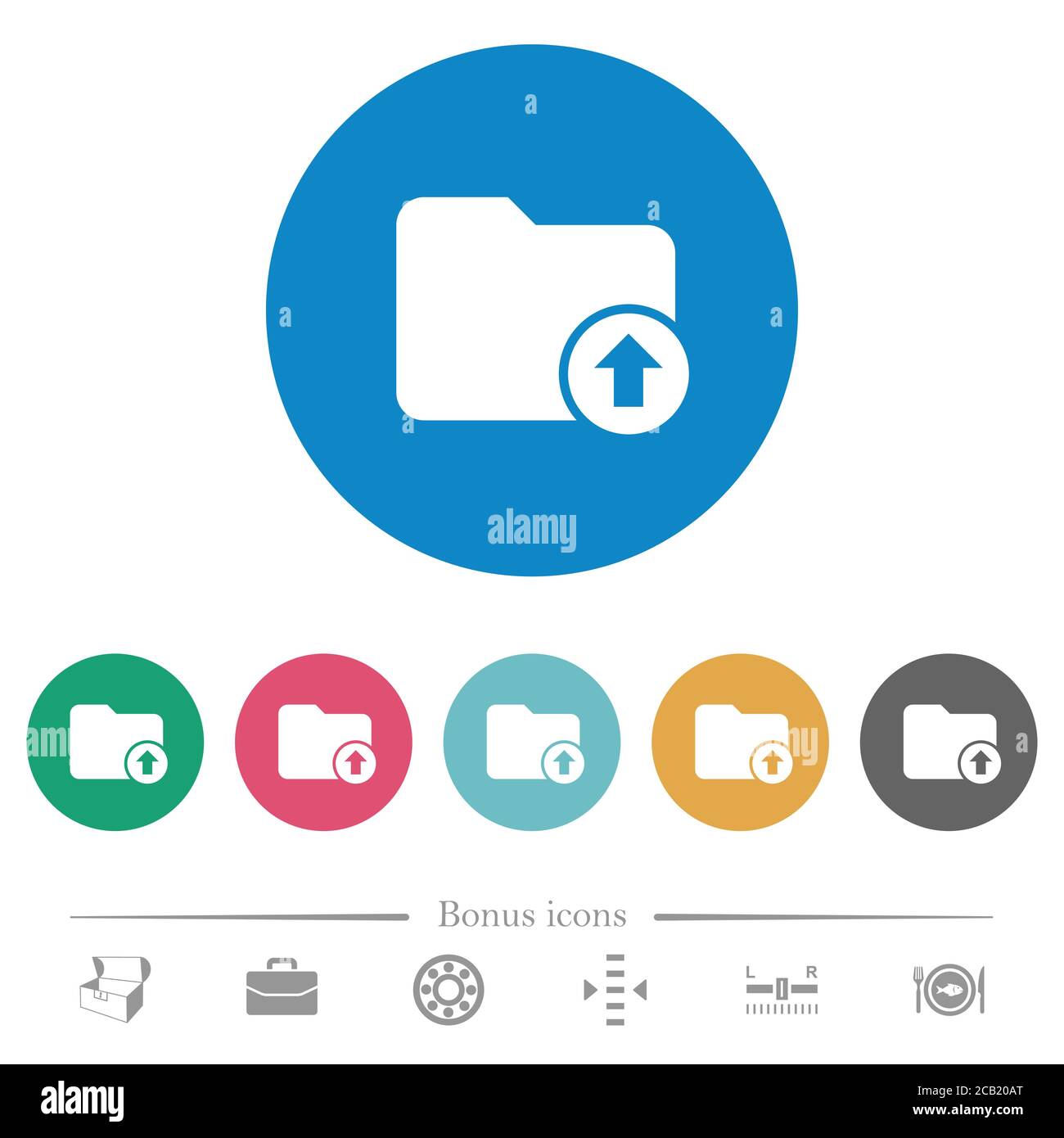 Move up directory flat white icons on round color backgrounds. 6 bonus ...