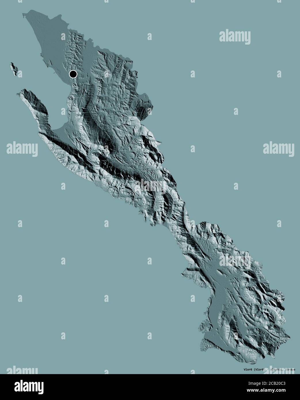 Shape of Vlorë, county of Albania, with its capital isolated on a solid ...