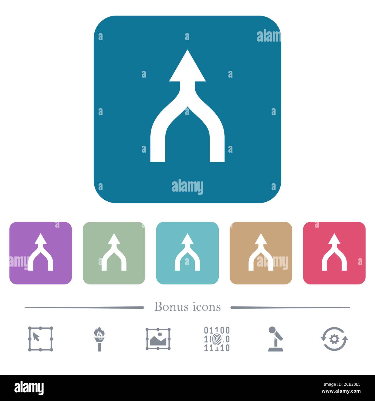 Merge arrows up white flat icons on color rounded square backgrounds. 6 ...