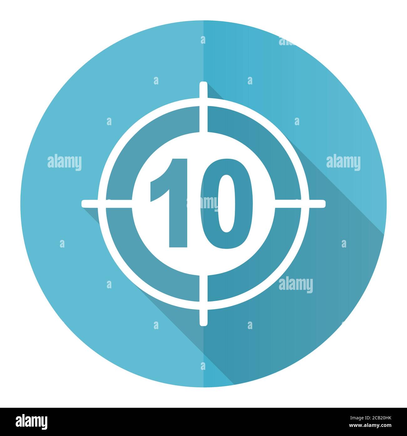 Target vector icon, flat design blue round web button isolated on white ...