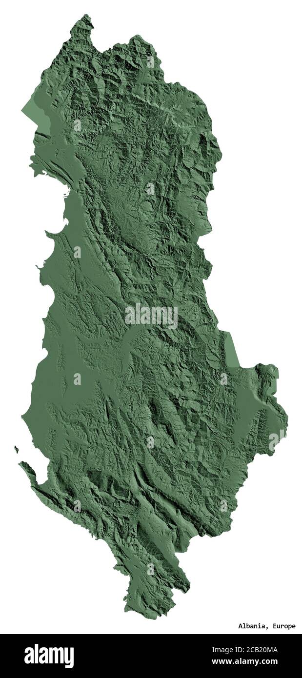 Shape of Albania with its capital isolated on white background. Colored ...