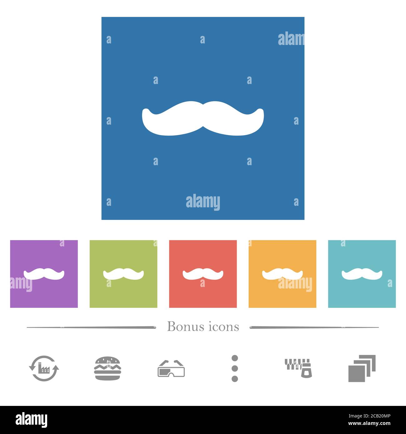 Mustache flat white icons in square backgrounds. 6 bonus icons included ...