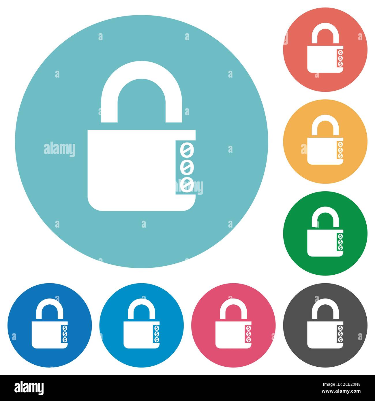 Locked combination lock with side numbers flat white icons on round ...