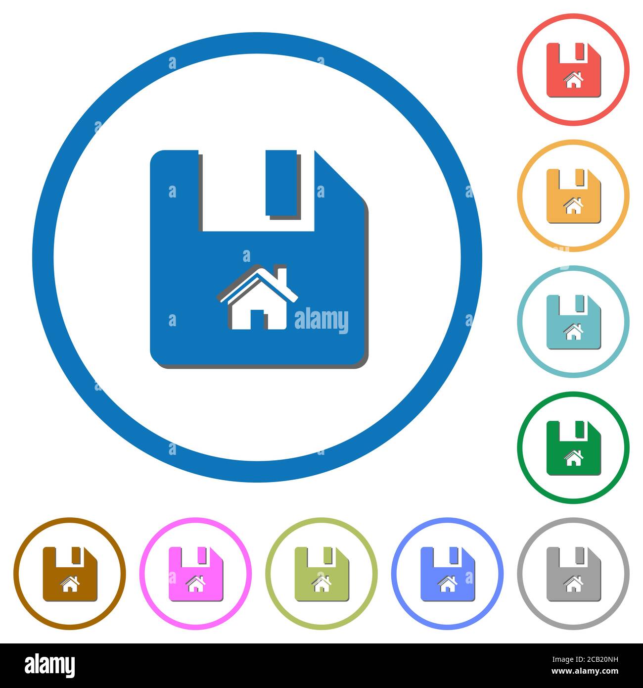 Start file flat color vector icons with shadows in round outlines on ...