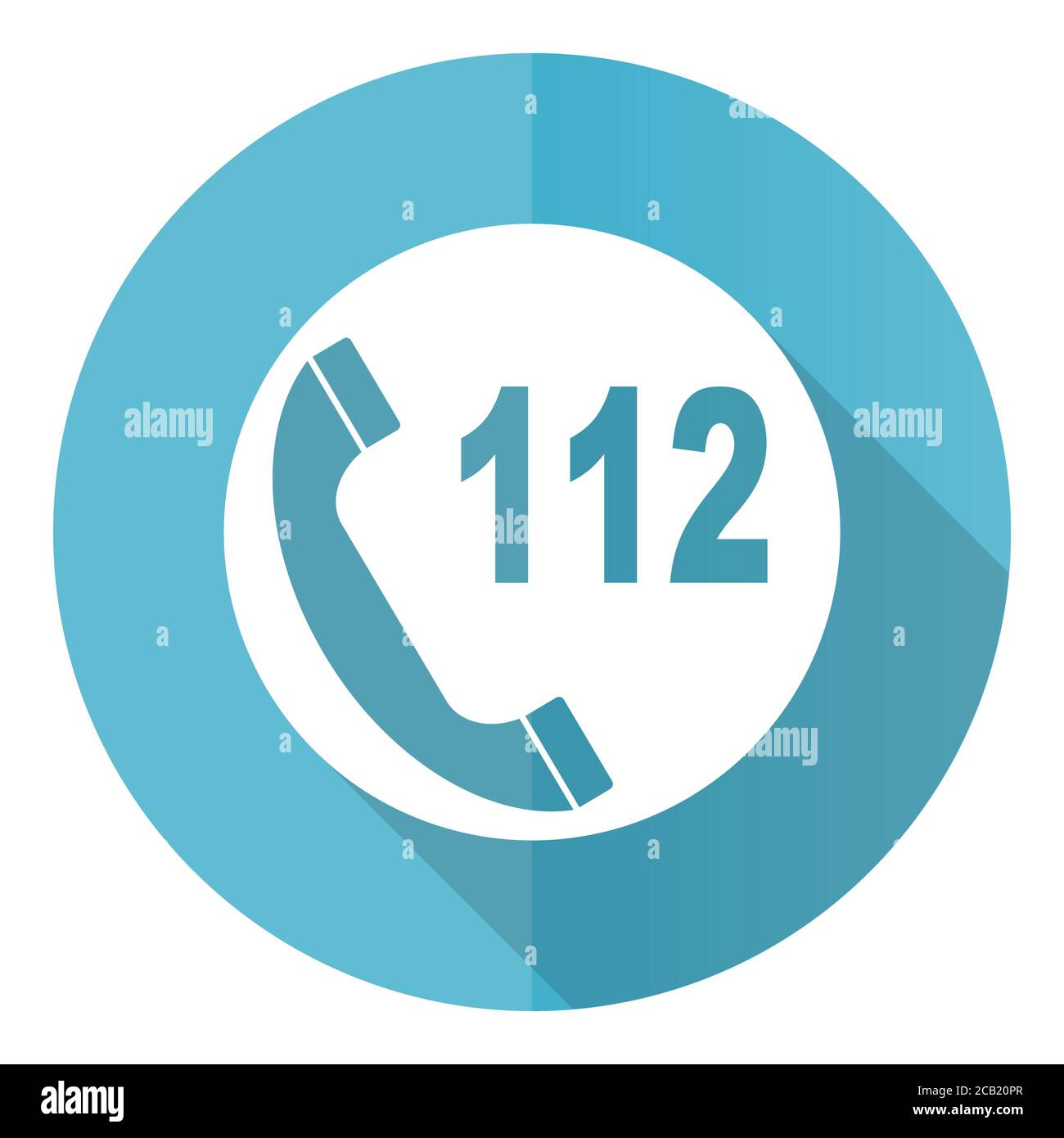 Emergency call vector icon, flat design blue round web button isolated ...