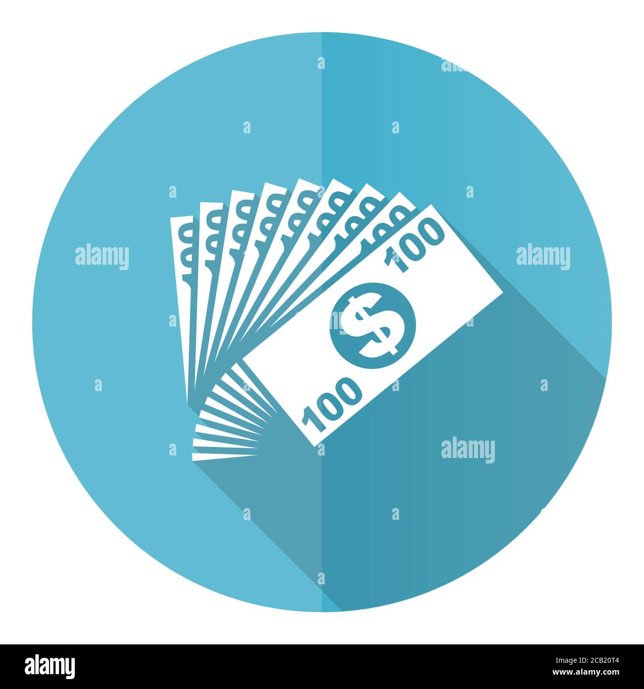 Money vector icon, flat design blue round web button isolated on white ...