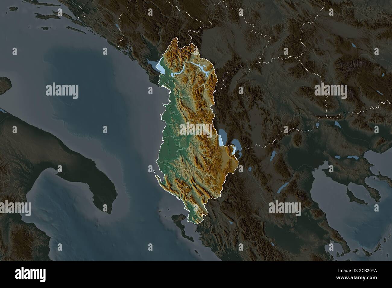 Shape of Albania separated by the desaturation of neighboring areas ...