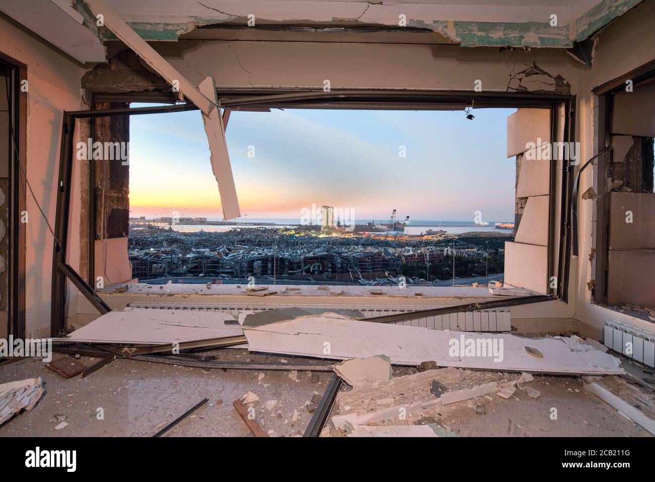 Beirut, Lebanon - August 05 2020: view of Beirut Port completely ...