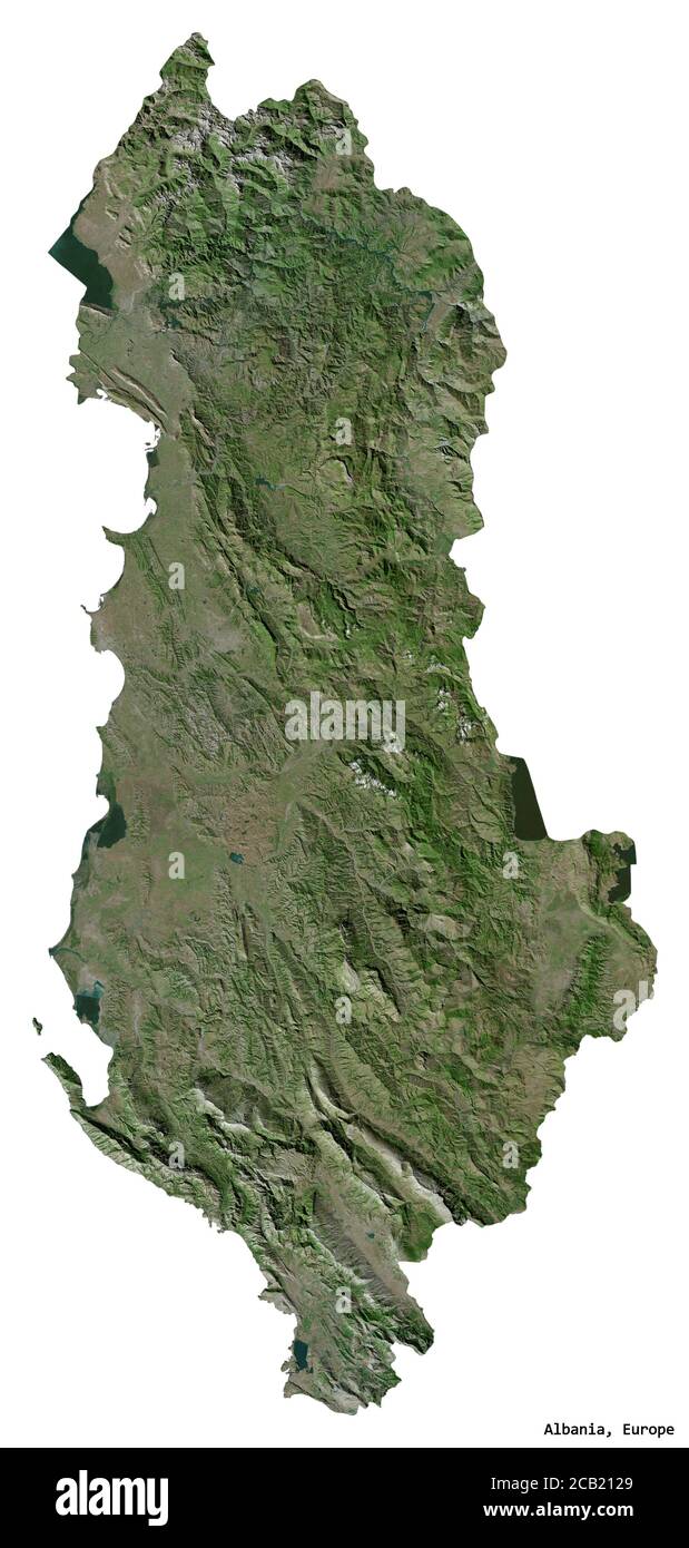 Shape of Albania with its capital isolated on white background ...