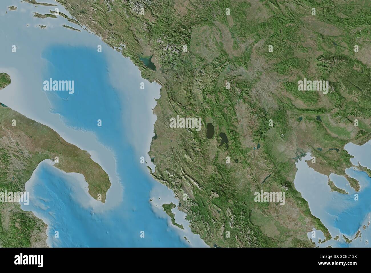 Extended area of Albania. Satellite imagery. 3D rendering Stock Photo ...
