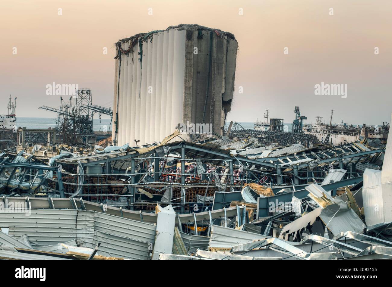 Beirut, Lebanon - August 05 2020: View of Beirut Port completely ...