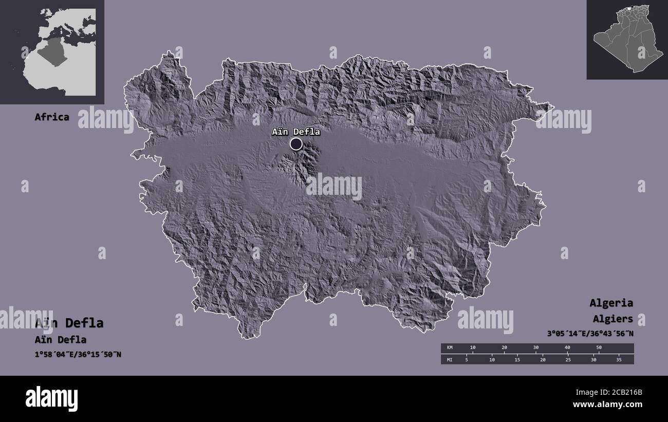 Shape of Aïn Defla, province of Algeria, and its capital. Distance ...