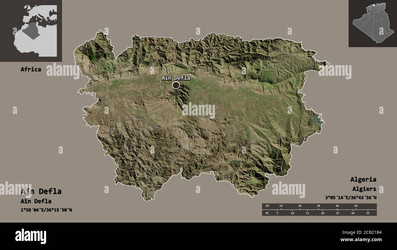 Shape of Aïn Defla, province of Algeria, and its capital. Distance ...