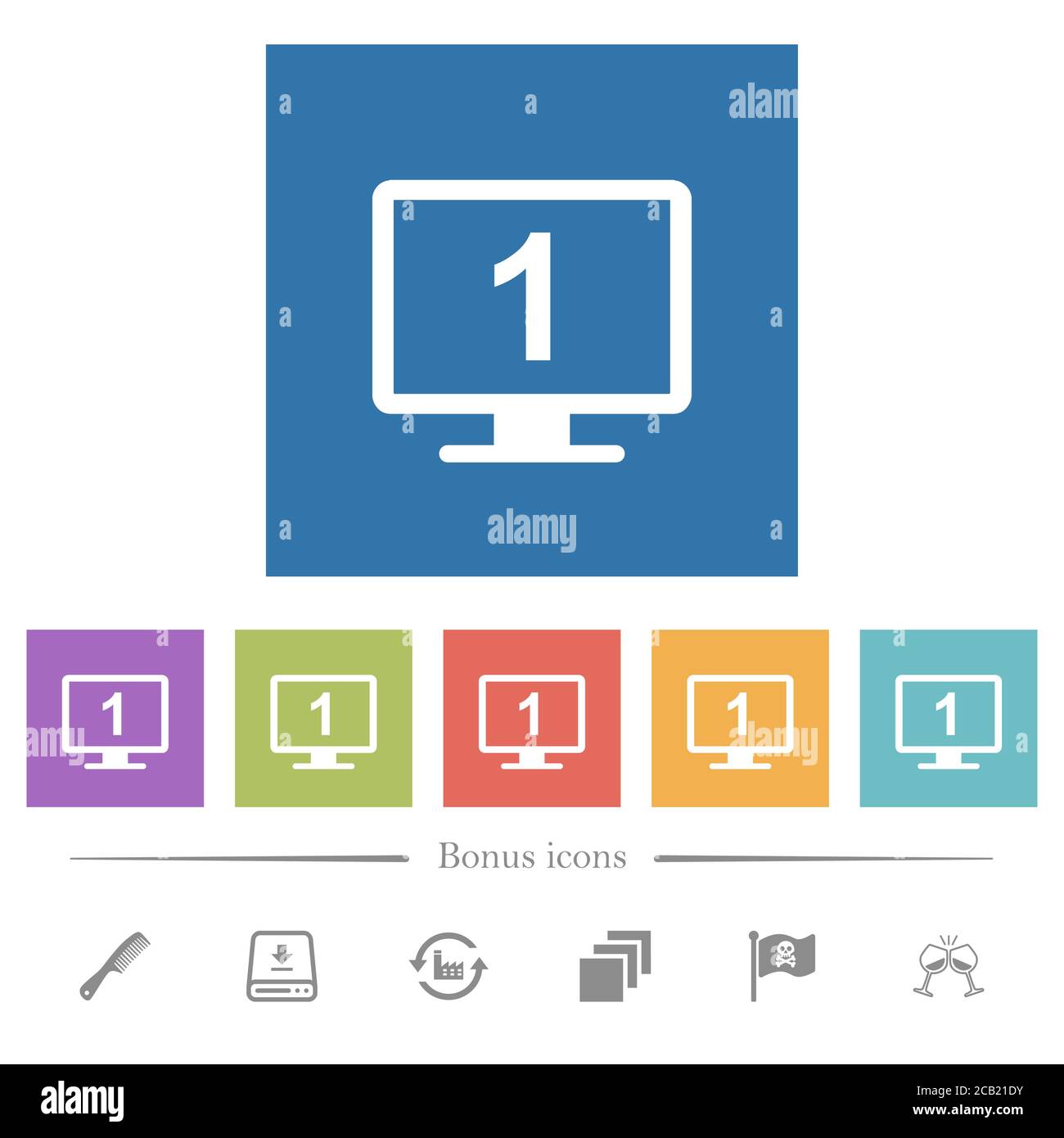 Primary display flat white icons in square backgrounds. 6 bonus icons ...