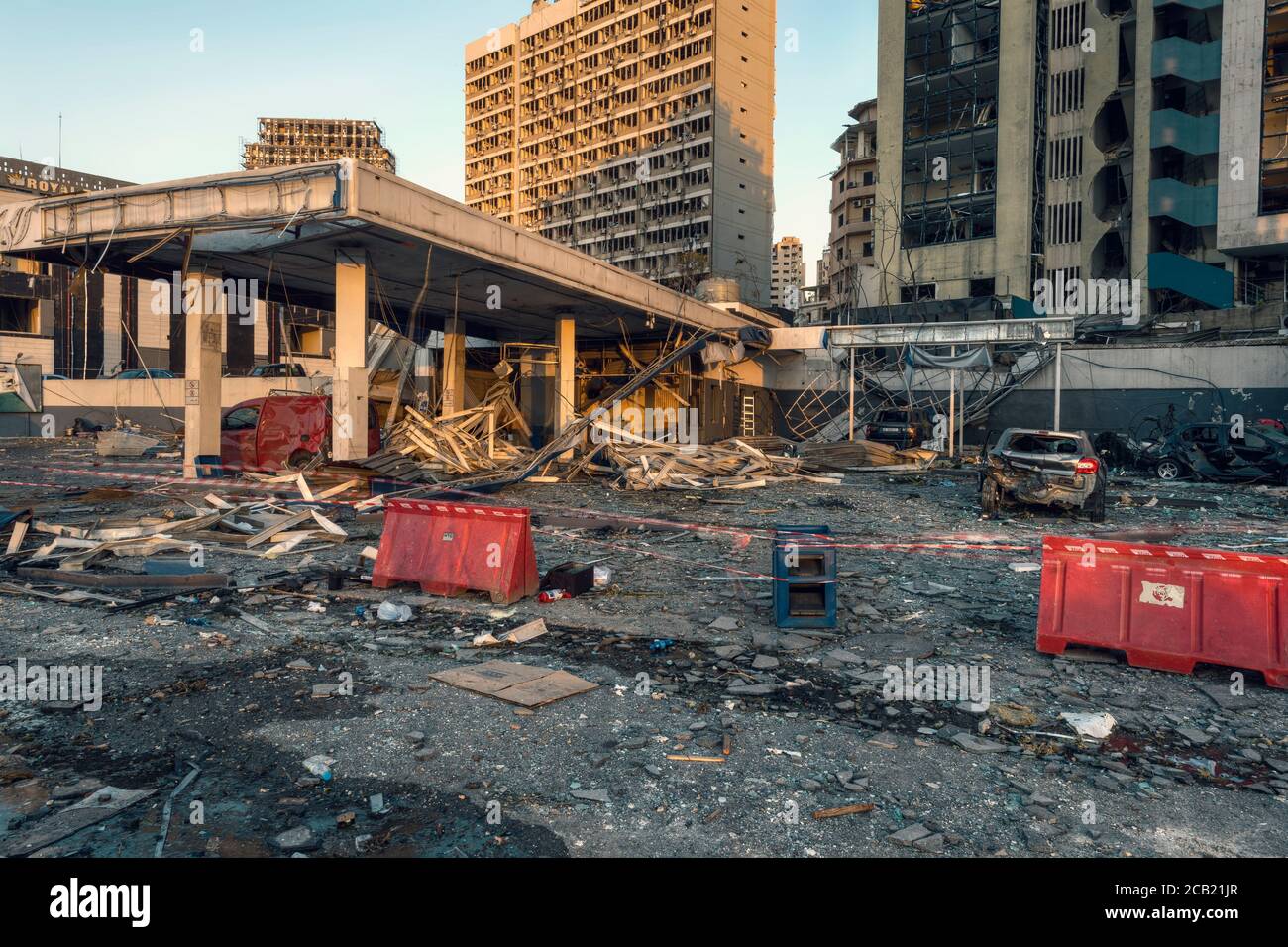 Beirut, Lebanon - August 05 2020: view of Gas Station destruction as ...