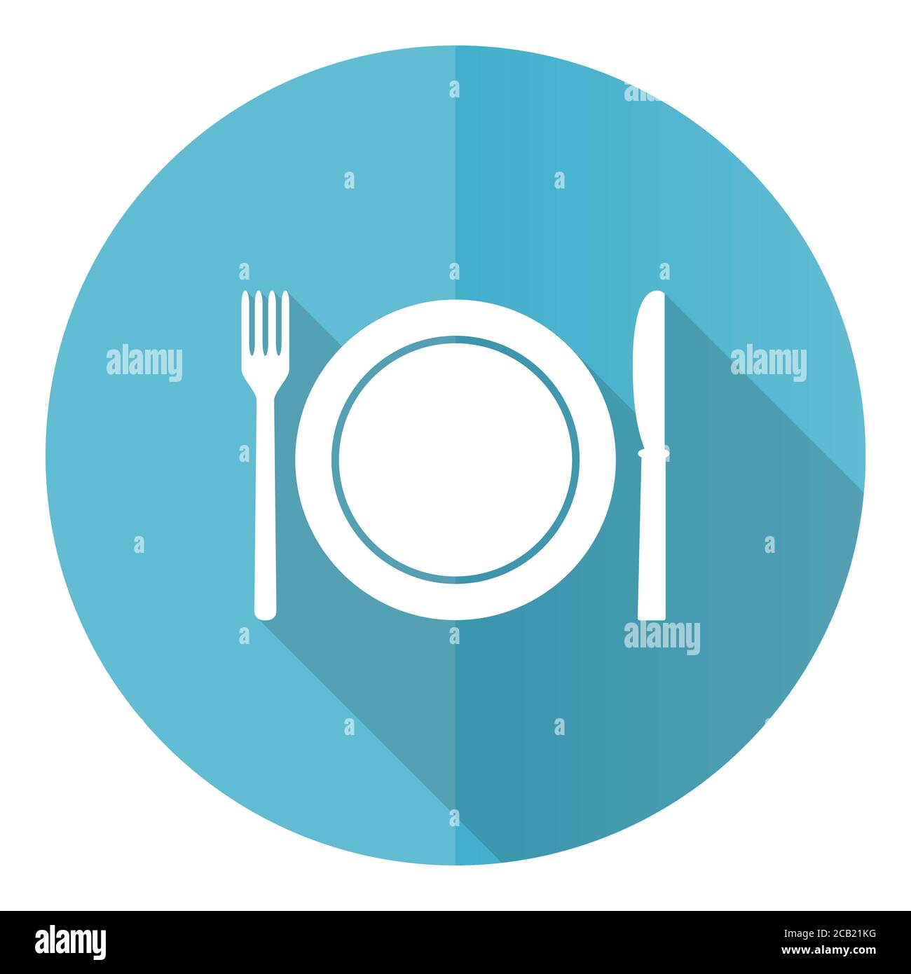 Restaurant vector icon, flat design blue round web button isolated on ...