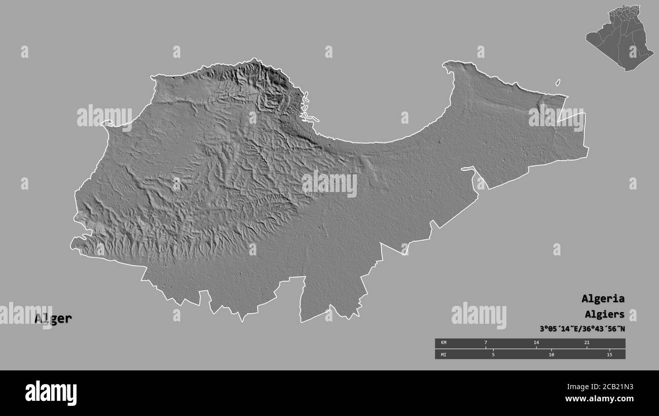 Shape of Alger, province of Algeria, with its capital isolated on solid ...