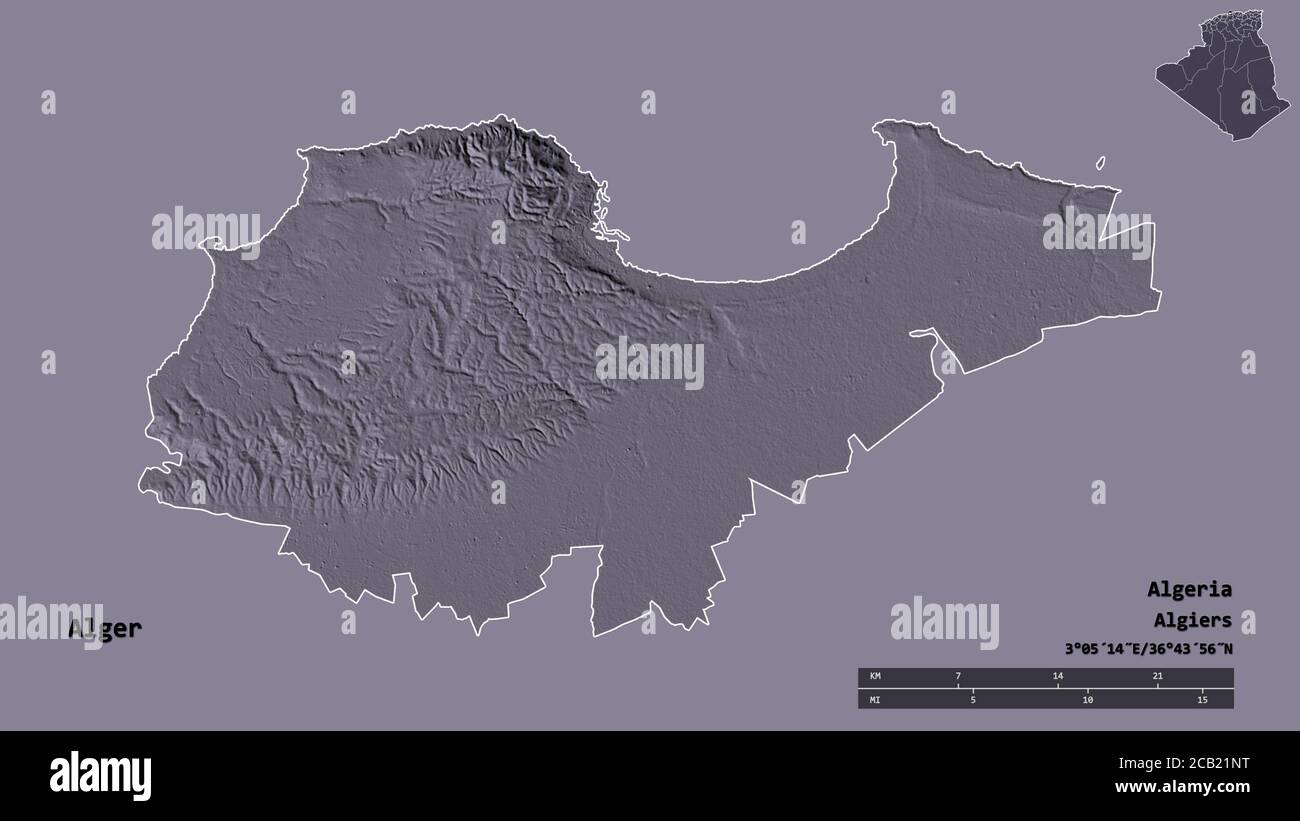 Shape of Alger, province of Algeria, with its capital isolated on solid ...