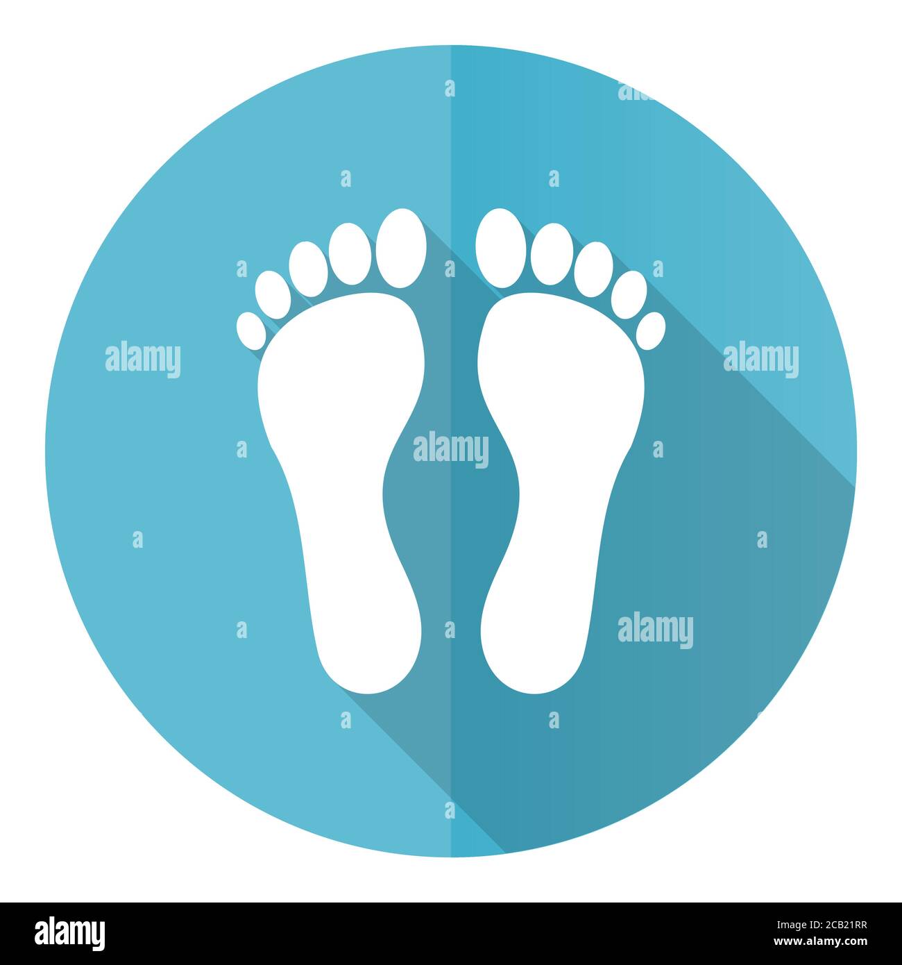 Foot vector icon, flat design blue round web button isolated on white ...