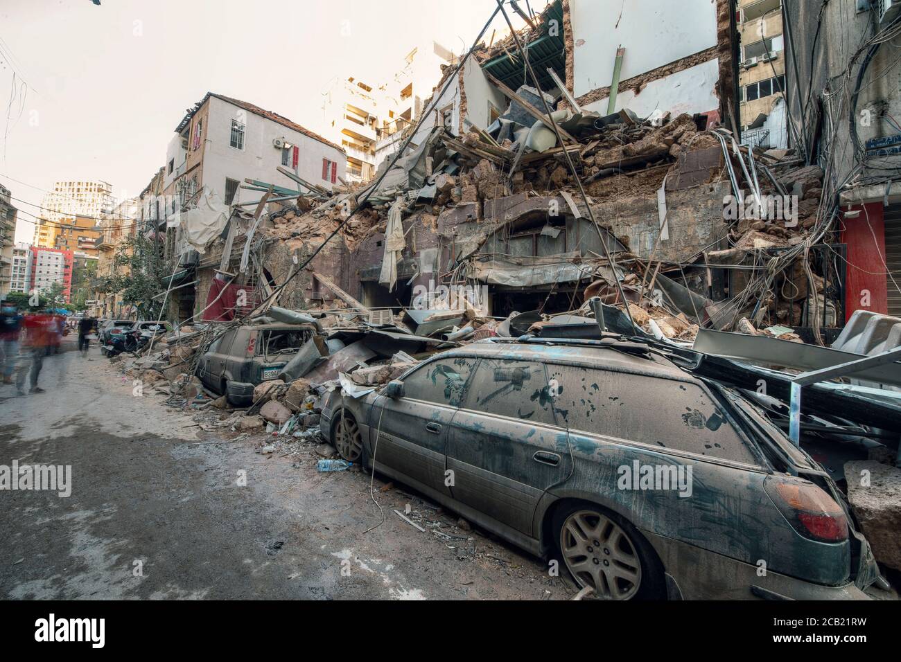 Beirut, Lebanon - August 05 2020: View of destroyed buildings as the ...