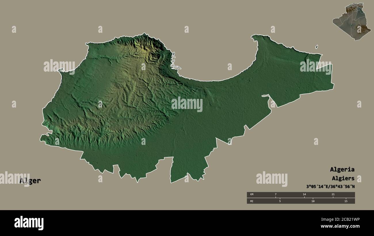 Shape of Alger, province of Algeria, with its capital isolated on solid ...